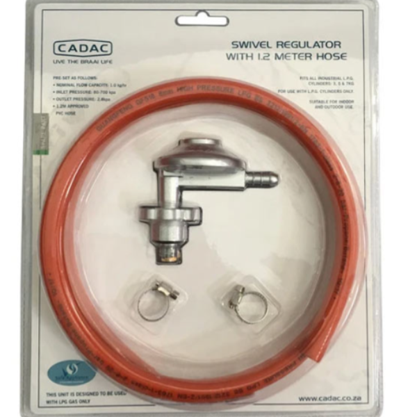 Cadac Swivel Regulator +1.2m Hose + 2 Clamps