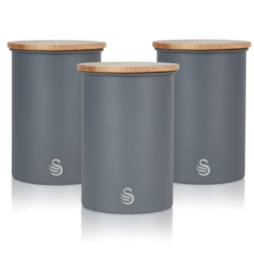SWAN - Nordic Slate Grey Canister 3PC Set With Bamboo Lids SKWA17513GR ...