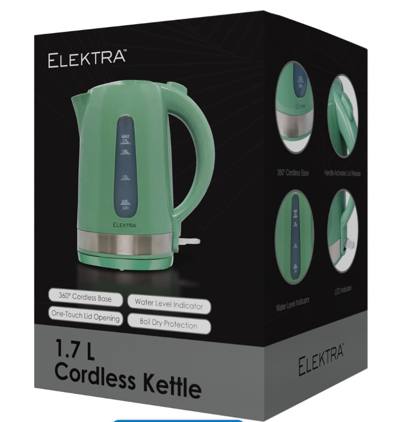 ELEKTRA - 2200W 1.7L PLASTIC KETTLE - GREEN SEL-EKP01G