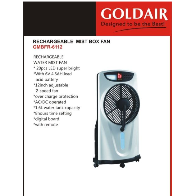 Goldair Rechargeable Mist Box Fan GMBFR-6112 – GIFTGUIDE