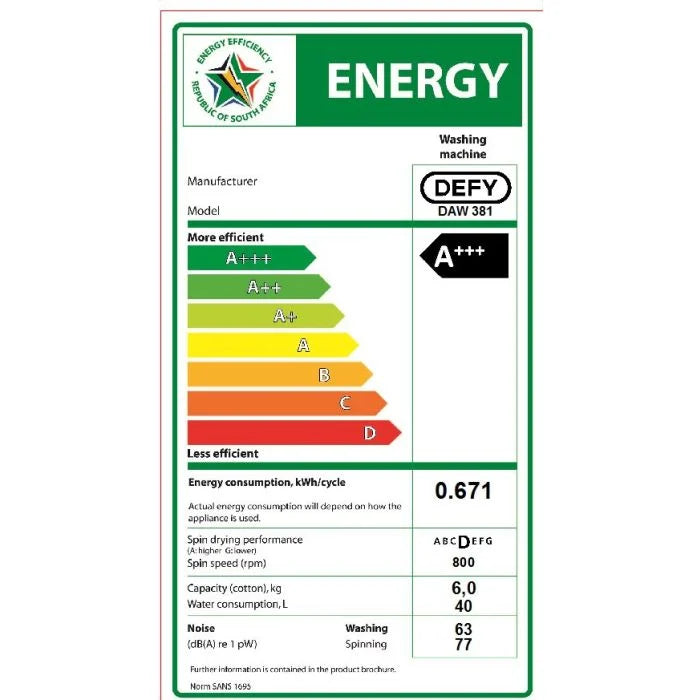 Defy 6 kg Front Loader Washing Machine- DAW 381