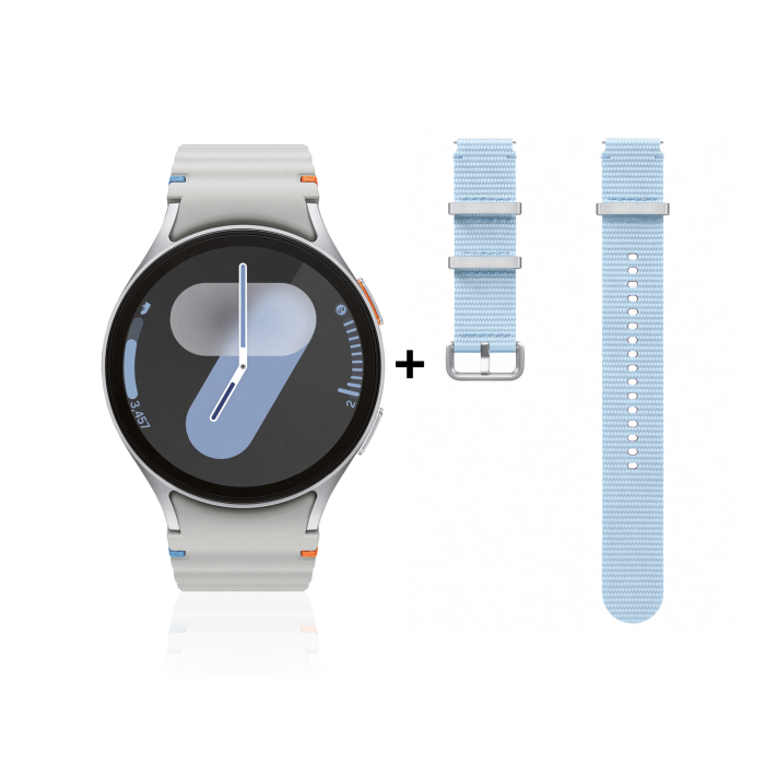 Samsung Galaxy Watch 7 BT 44mm Silver + Blue Athleisure Band – GIFTGUIDE