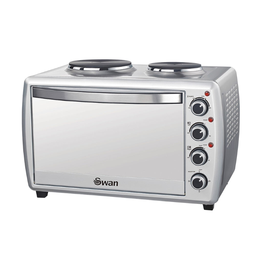Swan 28 Litre Silver Compact Oven With 2 Solid Hotplates SCO28 – GIFTGUIDE